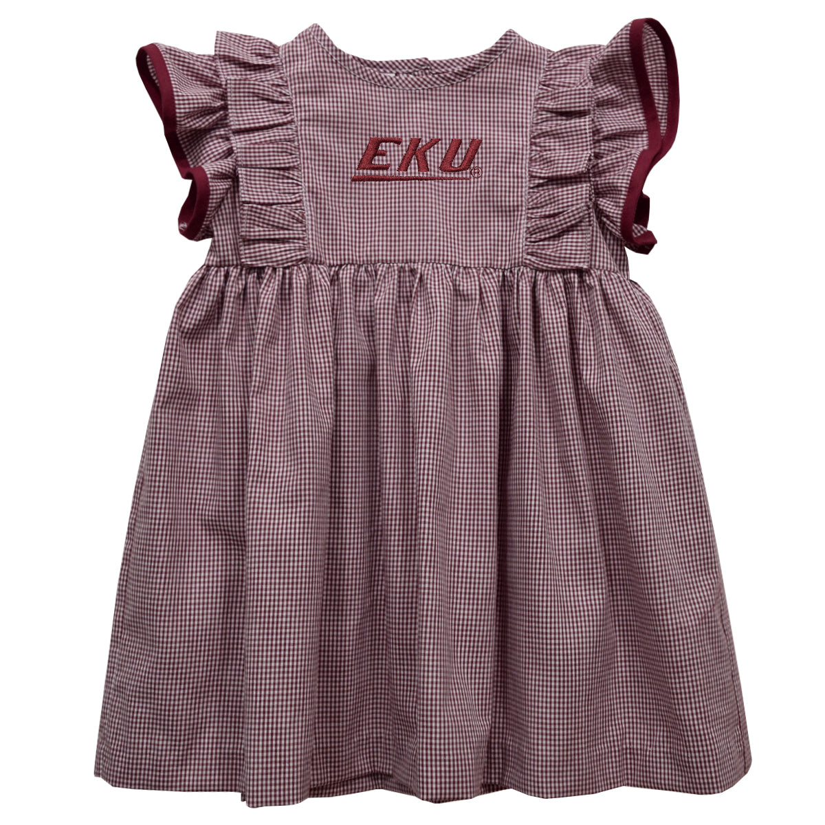 Eastern Kentucky Colonels EKU Embroidered Maroon Gingham Ruffle Dress ...