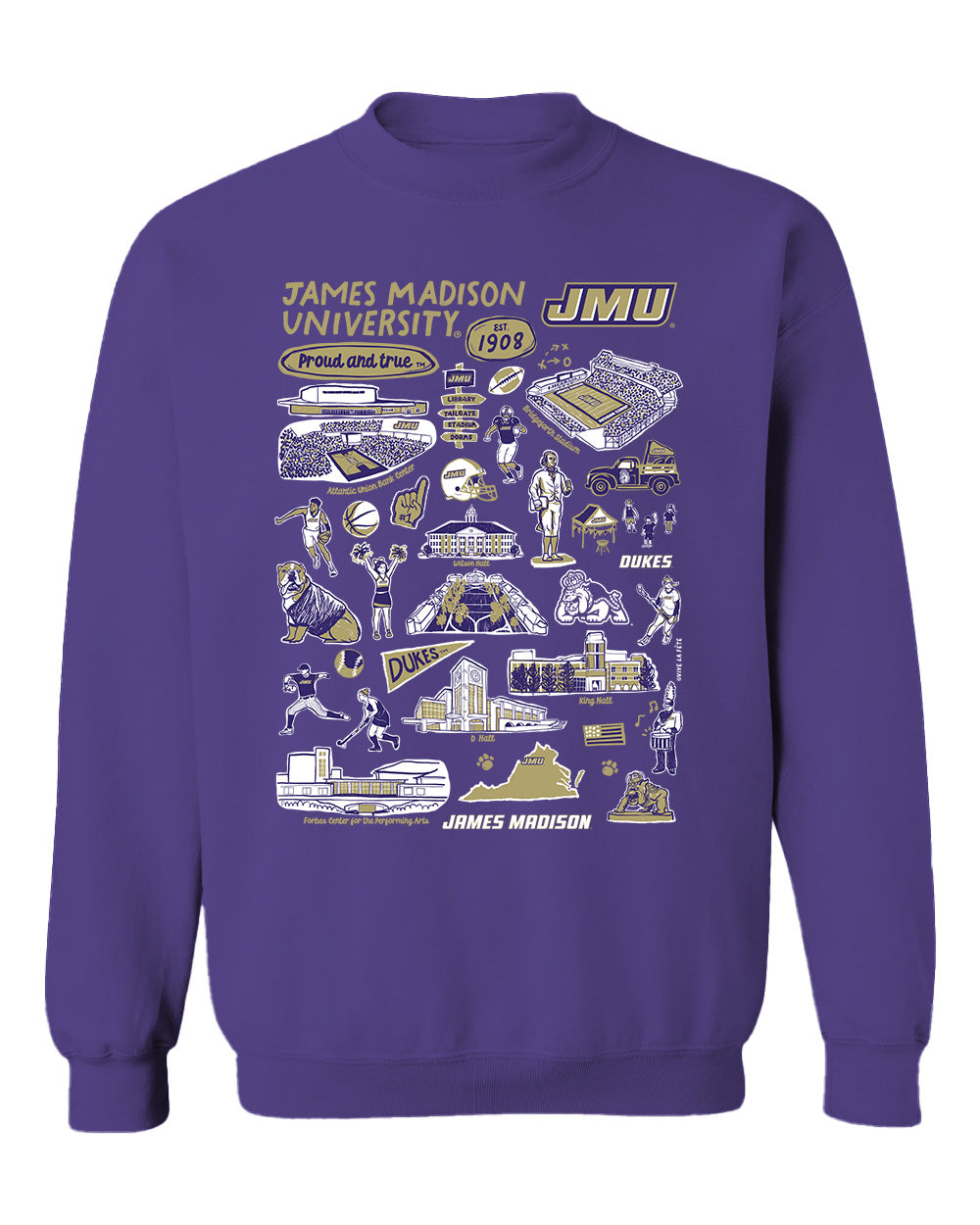 JMU Dukes Vive La Fete Impressions Purple Cotton Crewneck Sweatshirt f ...