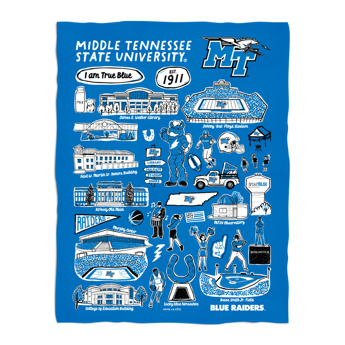 MTSU Blue Raiders Blue Hand Sketched Vive La Fete Impressions Artwork ...