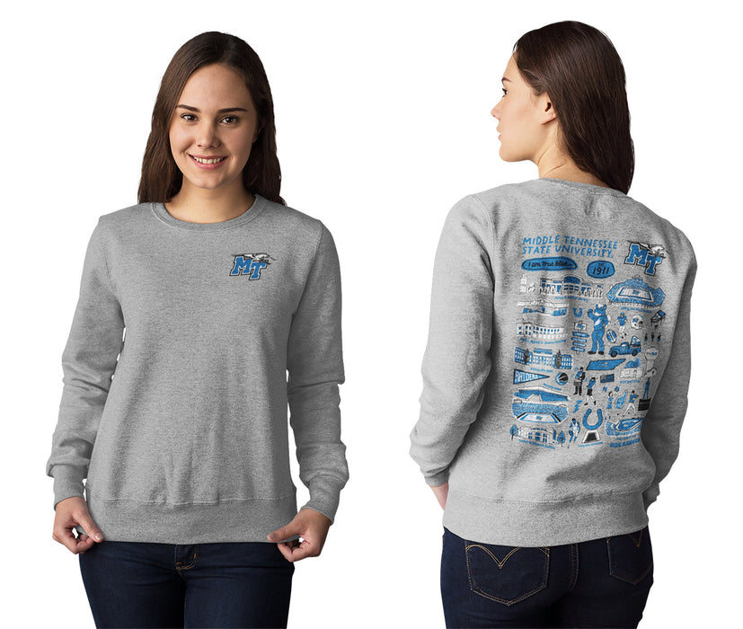 MTSU Blue Raiders Hand Sketched Artwork light Blue Crewneck Sweatshirt ...
