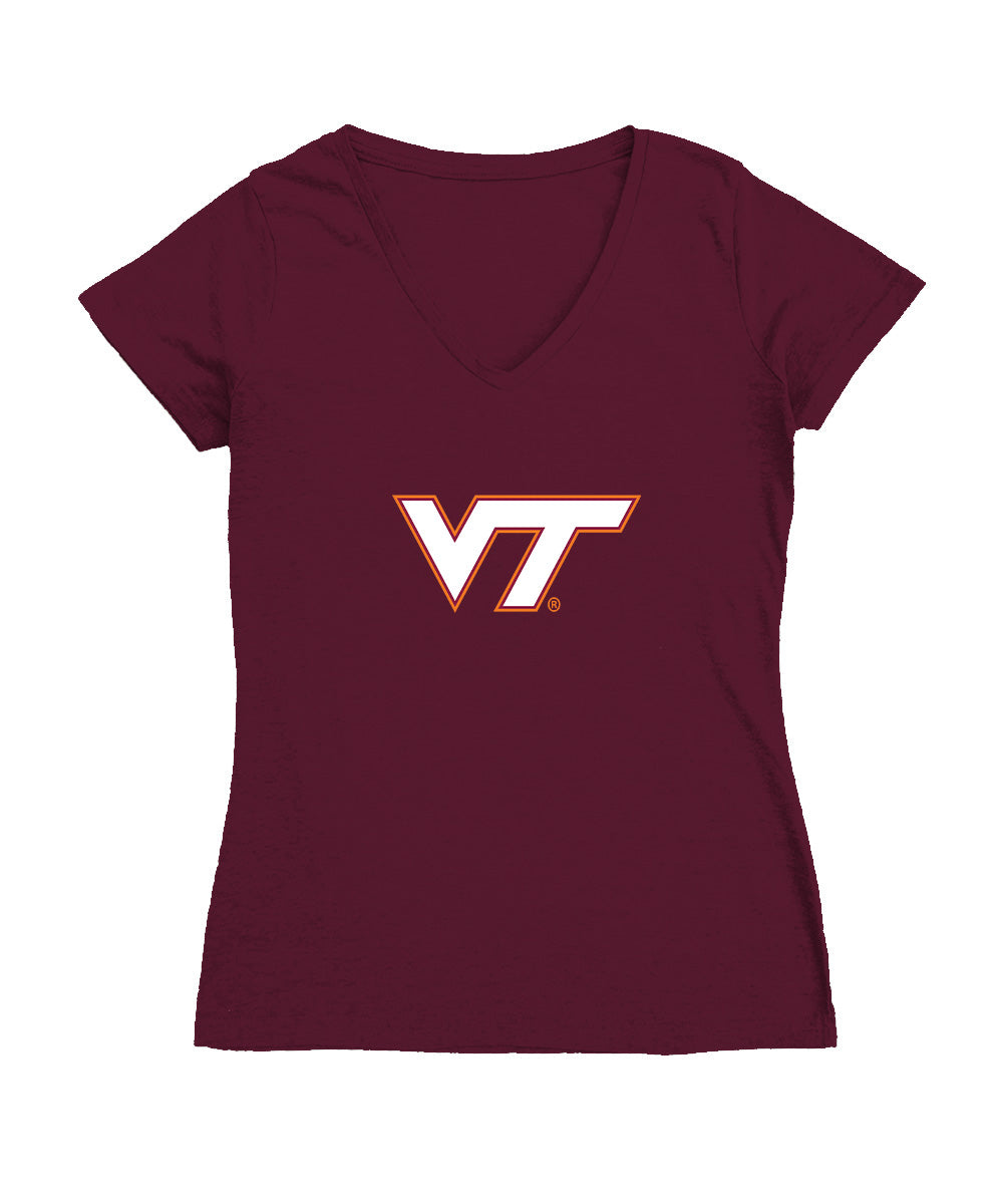 Virginia Tech Hokies VT Women's V-neck Fitted Cotton T-Shirt White ...