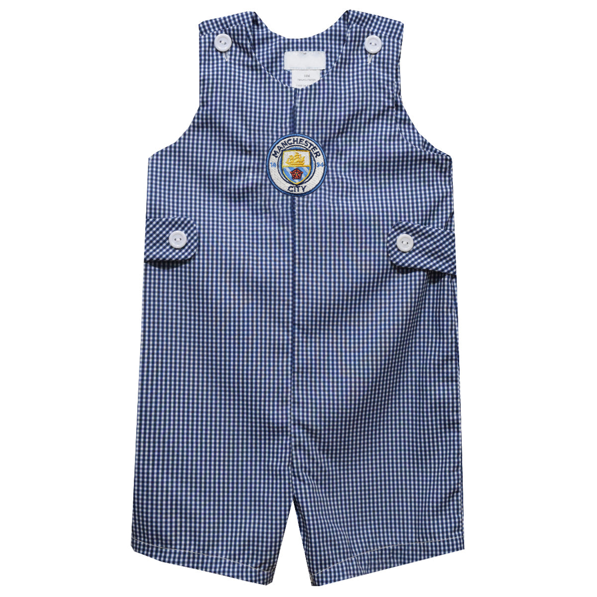 Manchester City Embroidered Navy Gingham Boys Jon Jon — Vive La Fête ...