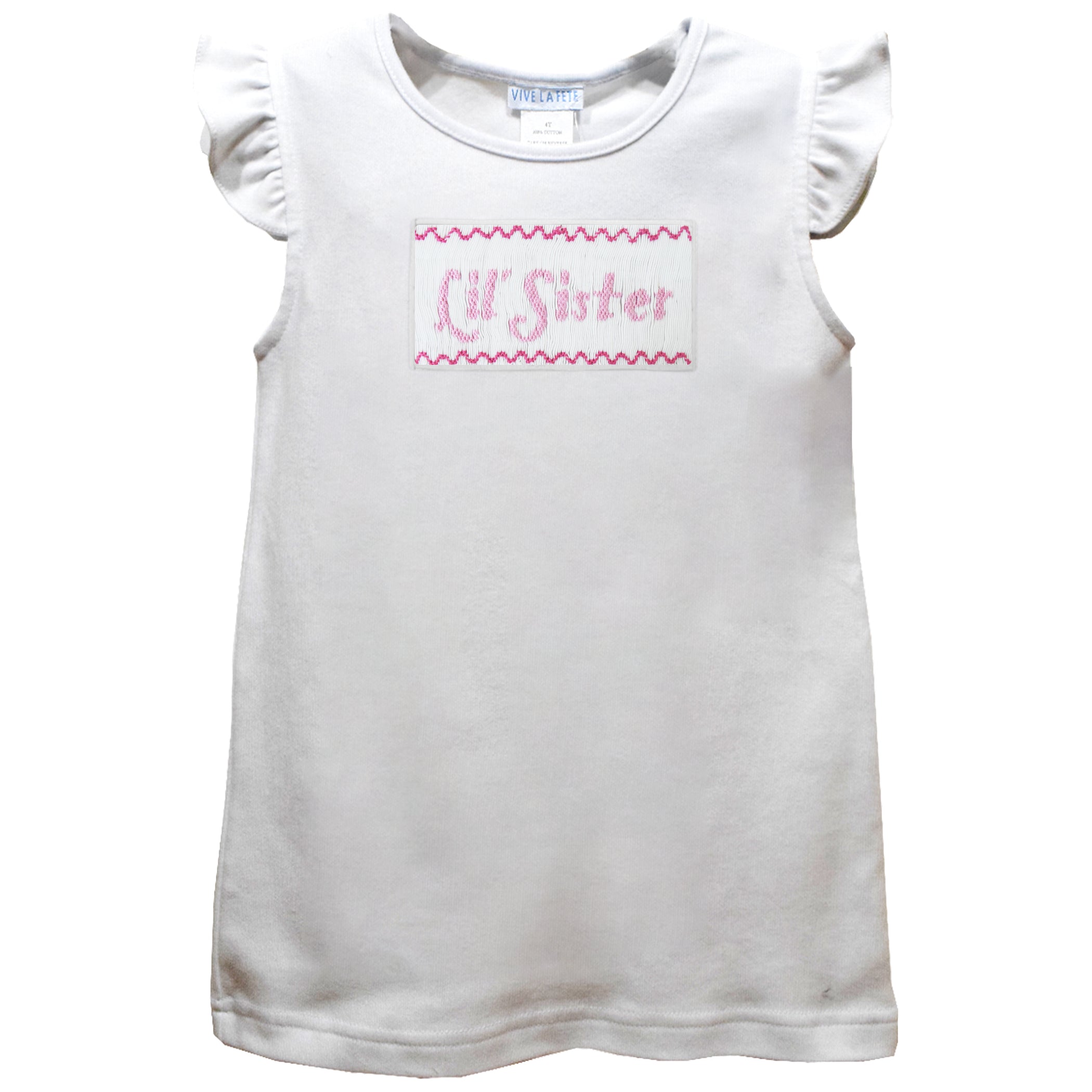 Lil Sister Smocked White Knit Angel Wing Sleeves Girls Tshirt — Vive La ...